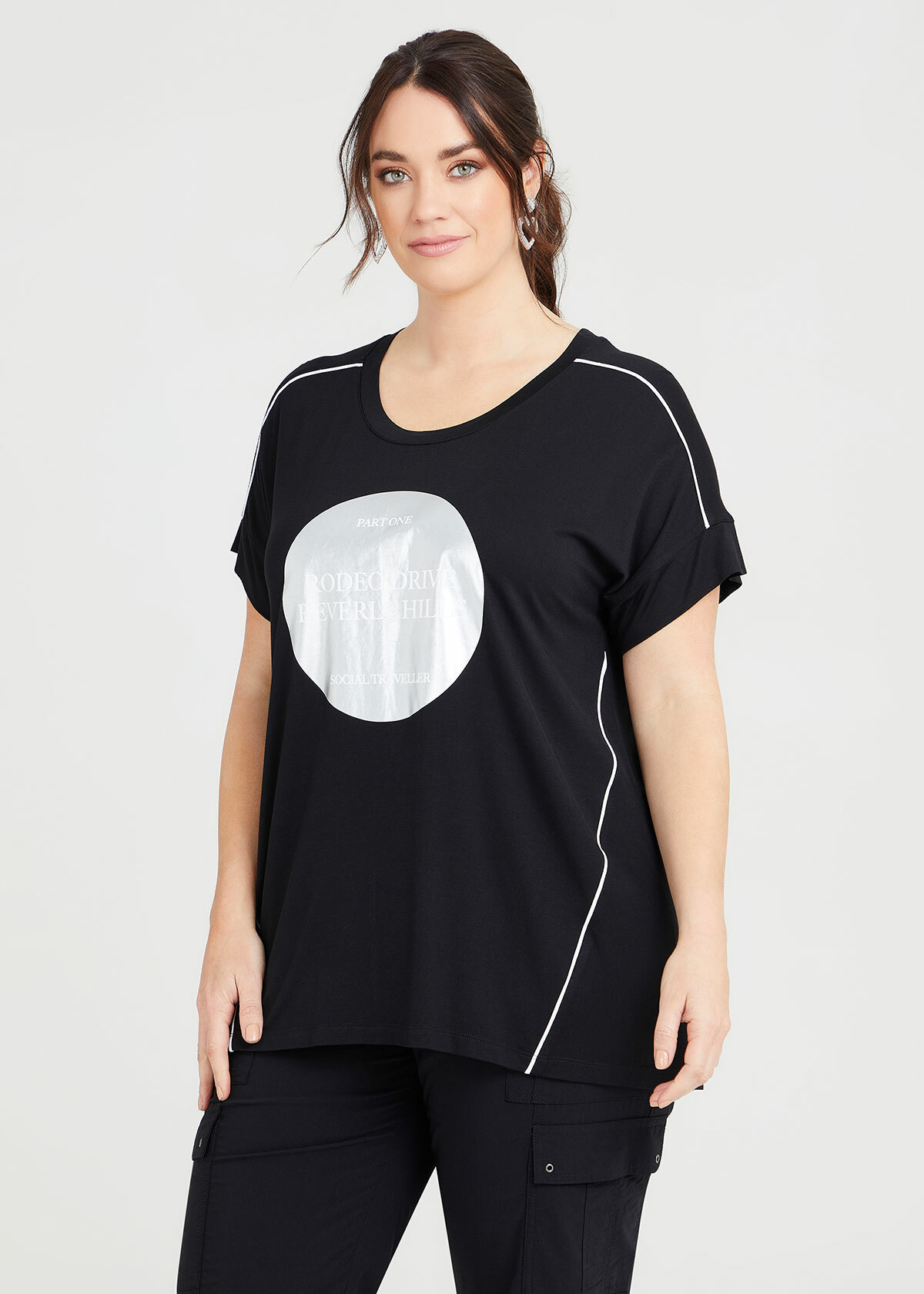 Shop Plus Size Bamboo Silver Foil Print Top, Black | Taking Shape AU