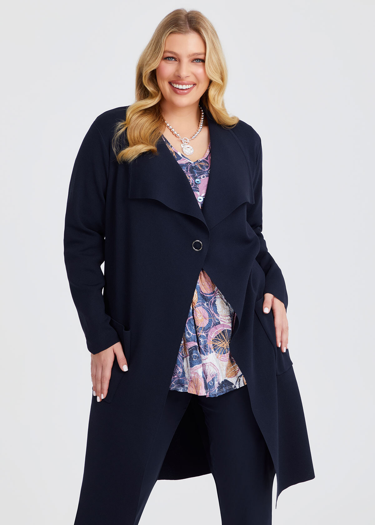 Shop Plus Size Midtown Natural Knit Cardigan, Navy | Taking Shape AU