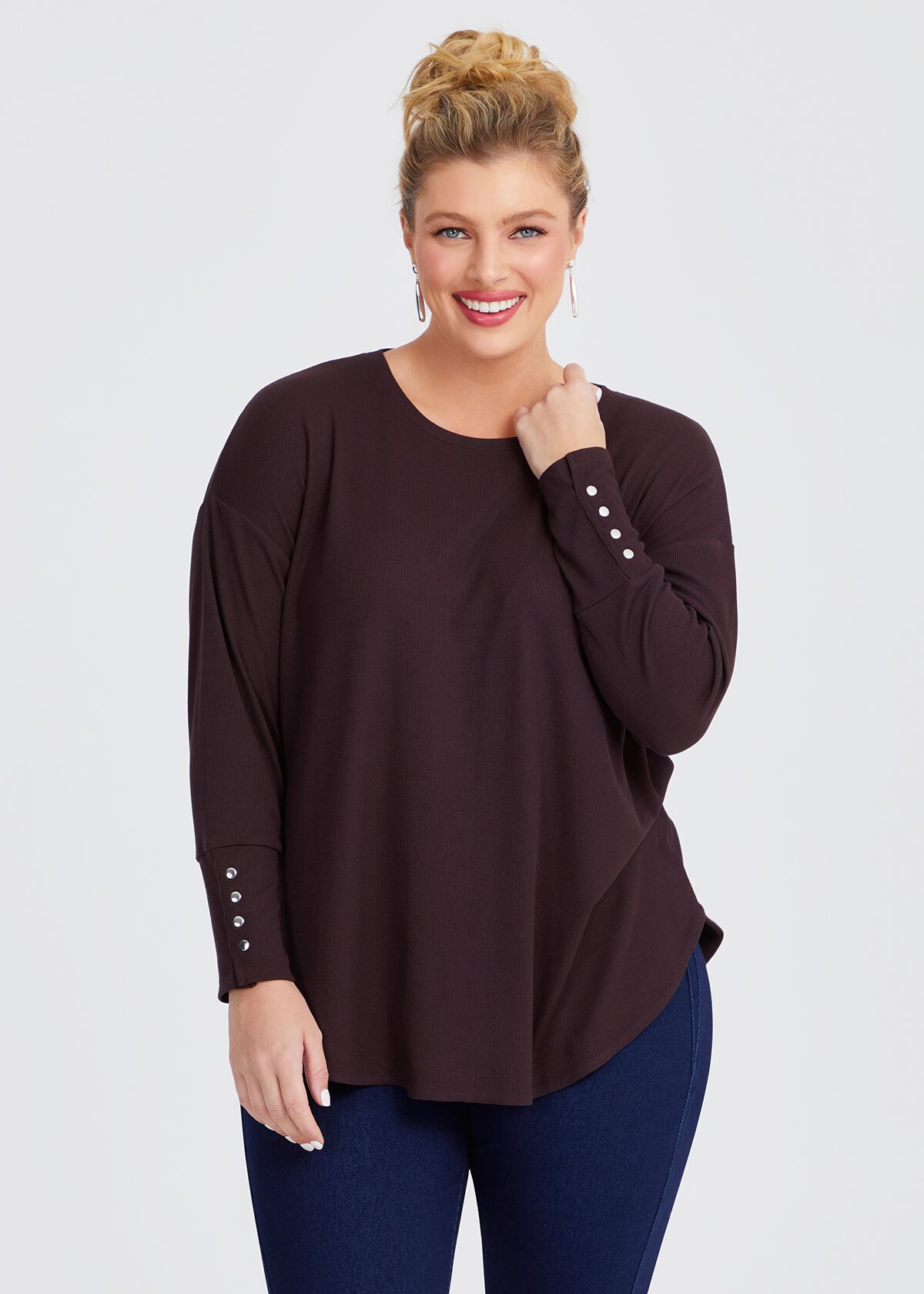 Plus Size Women's Rib Hi-lo Top in Dark Brown | Taking Shape NZ