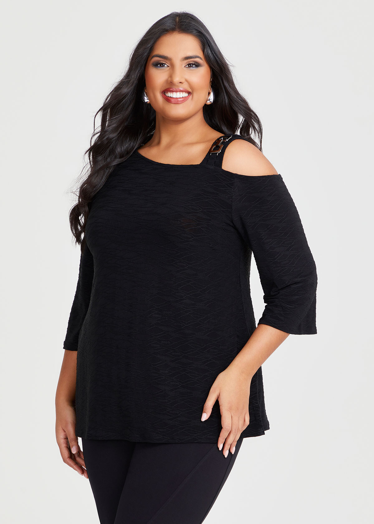Plus Size Cold Shoulder Slinky Top in Black | Taking Shape AU