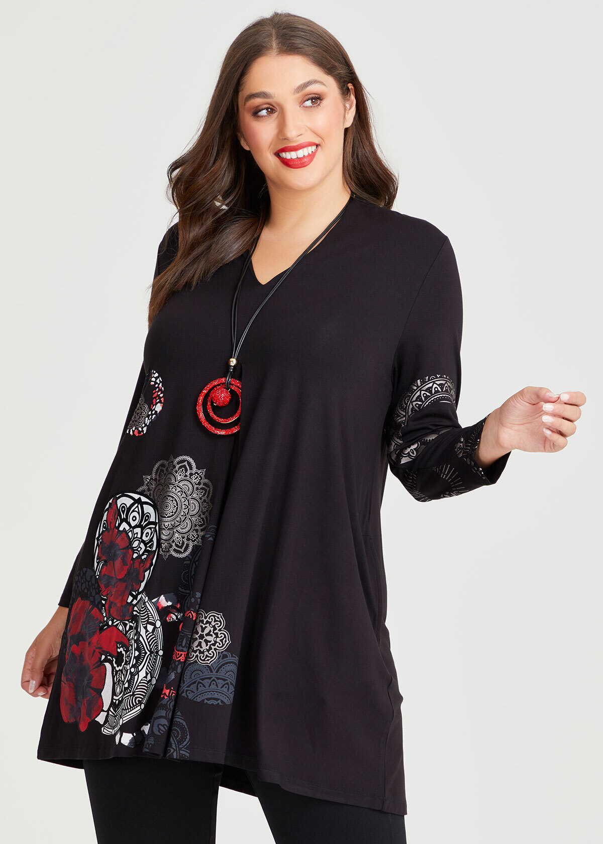 Shop Plus Size Applique & Foil Natural Tunic, Black | Taking Shape AU
