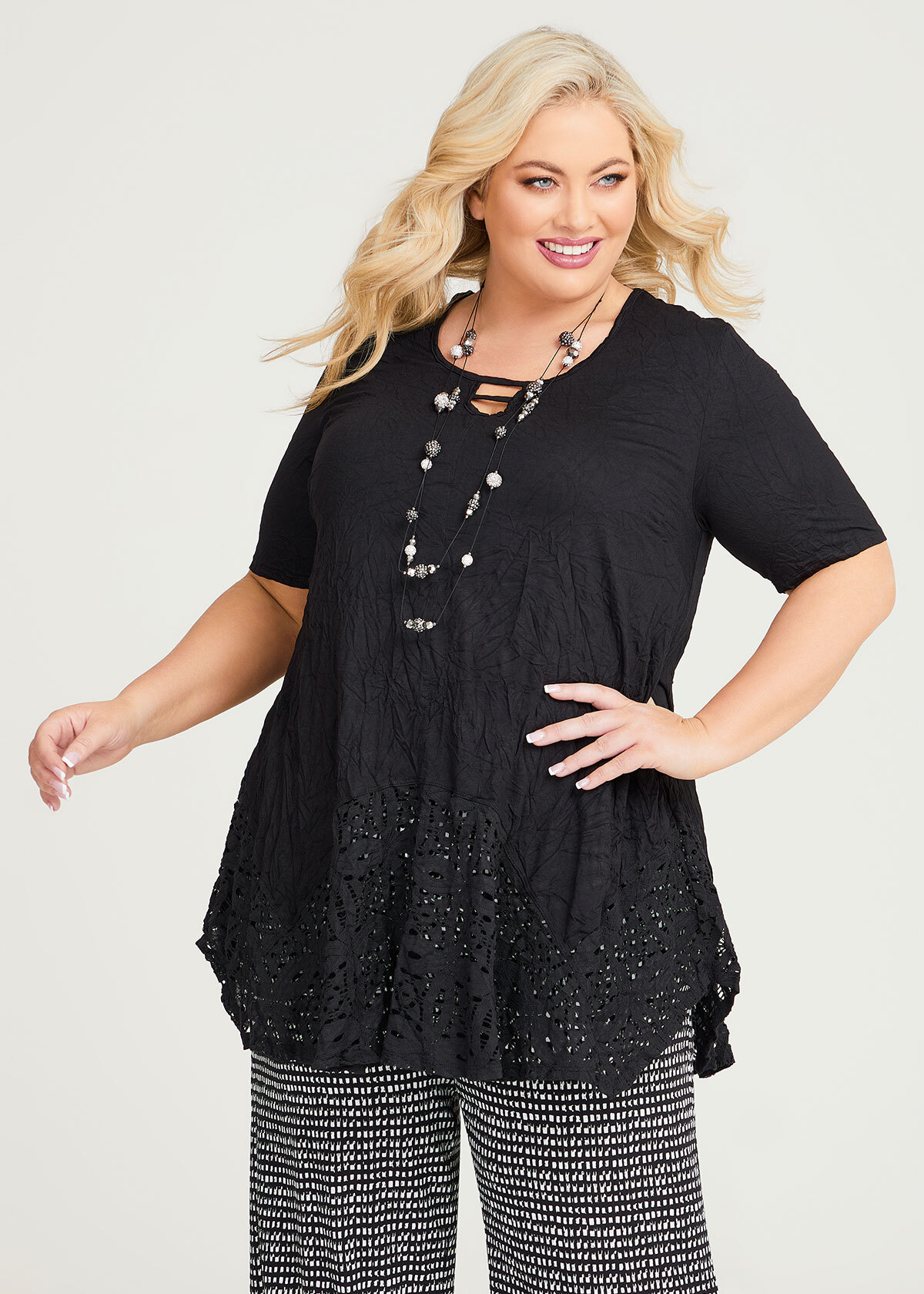 Shop Plus Size Prime Bamboo & Lace Tunic, Black | Taking Shape NZ