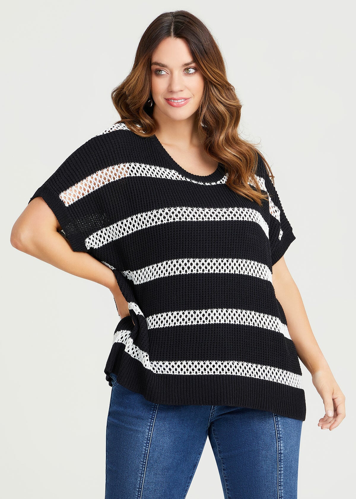 Shop Plus Size Textured Stripe Jumper, Black | Taking Shape AU