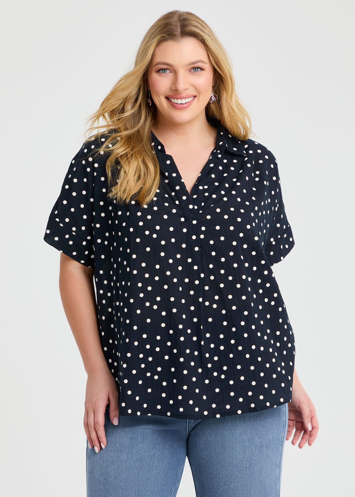 Shop Plus Size Cotton Collared Spot Top, Spots | Taking Shape NZ