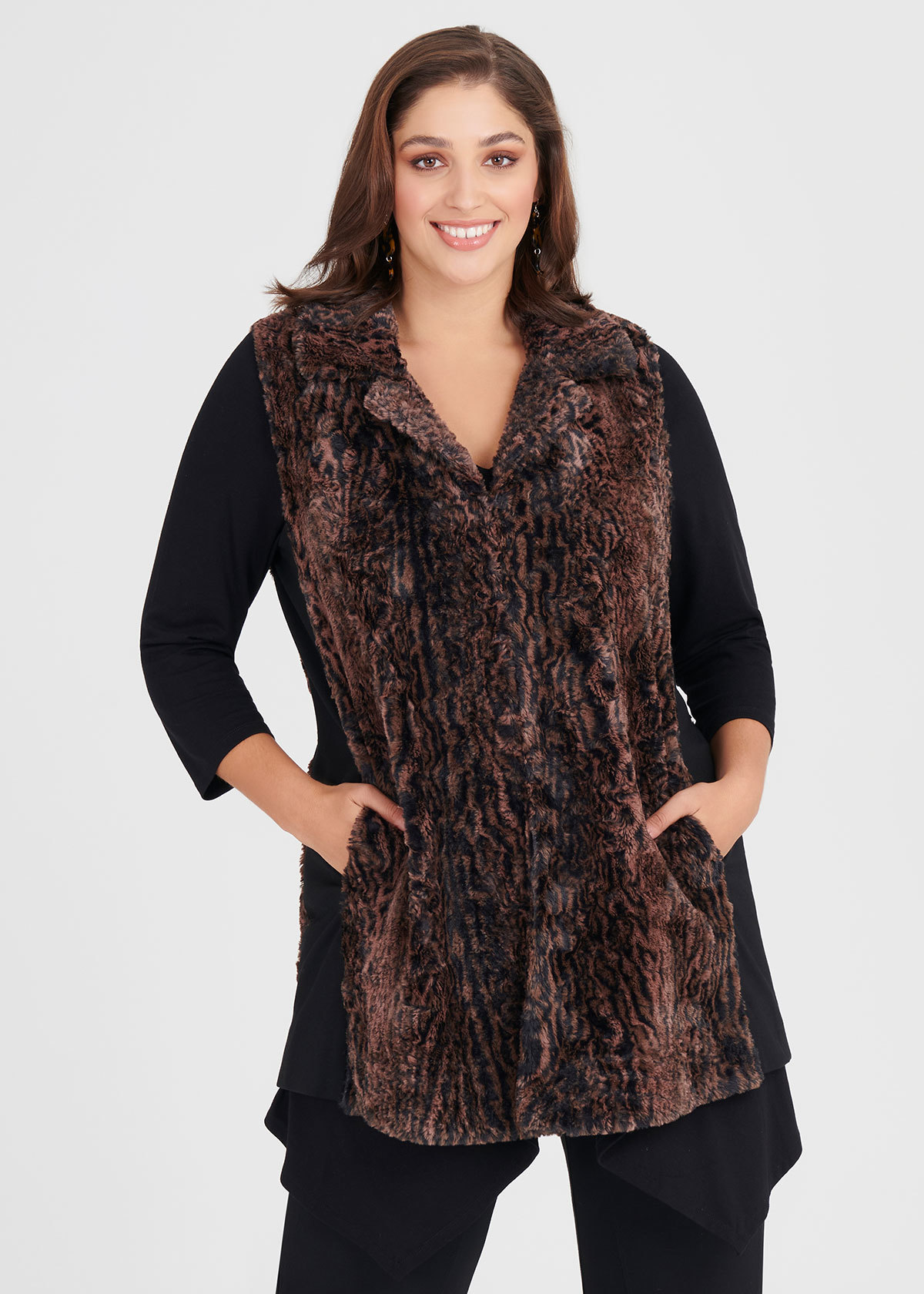 Shop Plus Size Wild Ways Faux Fur Vest, Print | Taking Shape AU