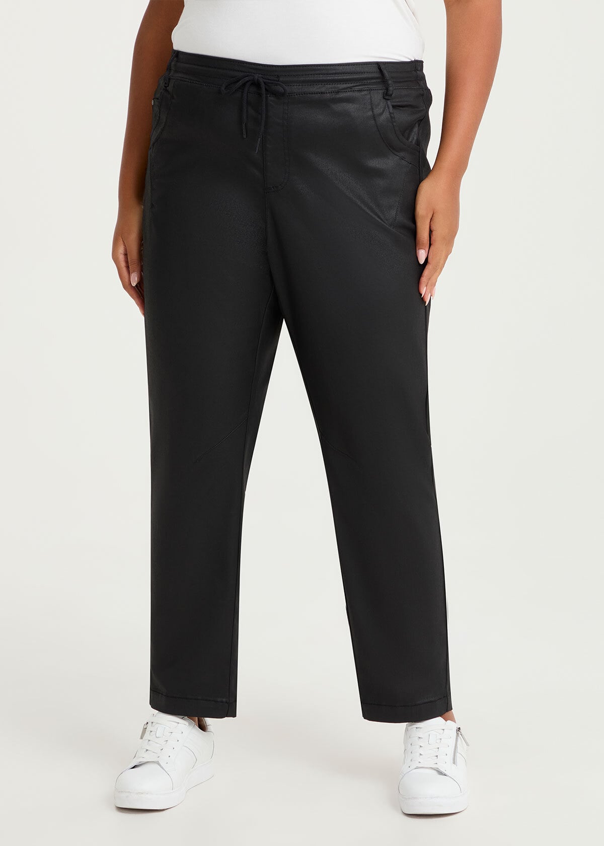 Shop Plus Size Coated Denim Drawstring Jogger, Black | Taking Shape NZ