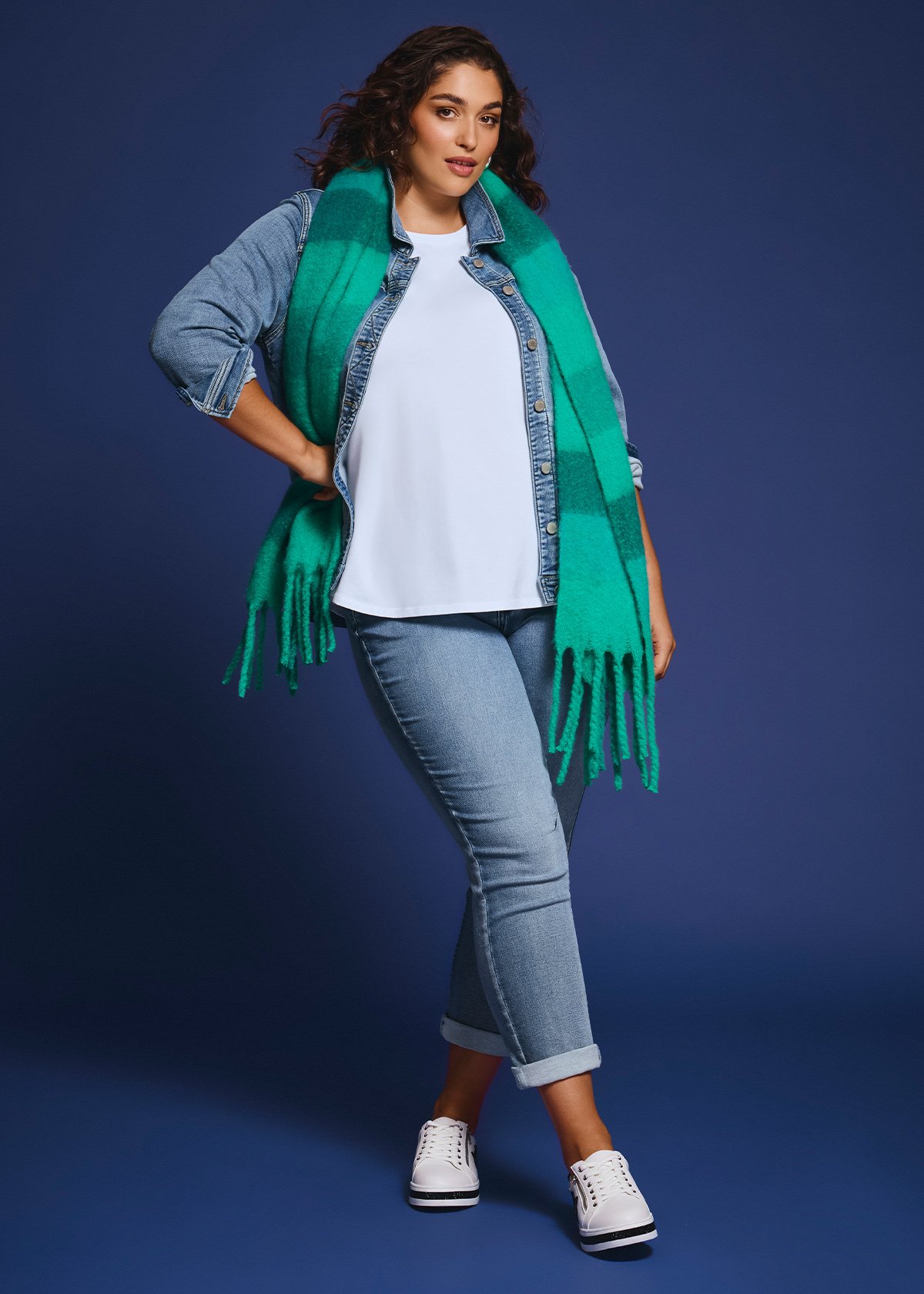Shop Greens Check Fuzzy Scarf in Green | Accessories | Taking Shape NZ