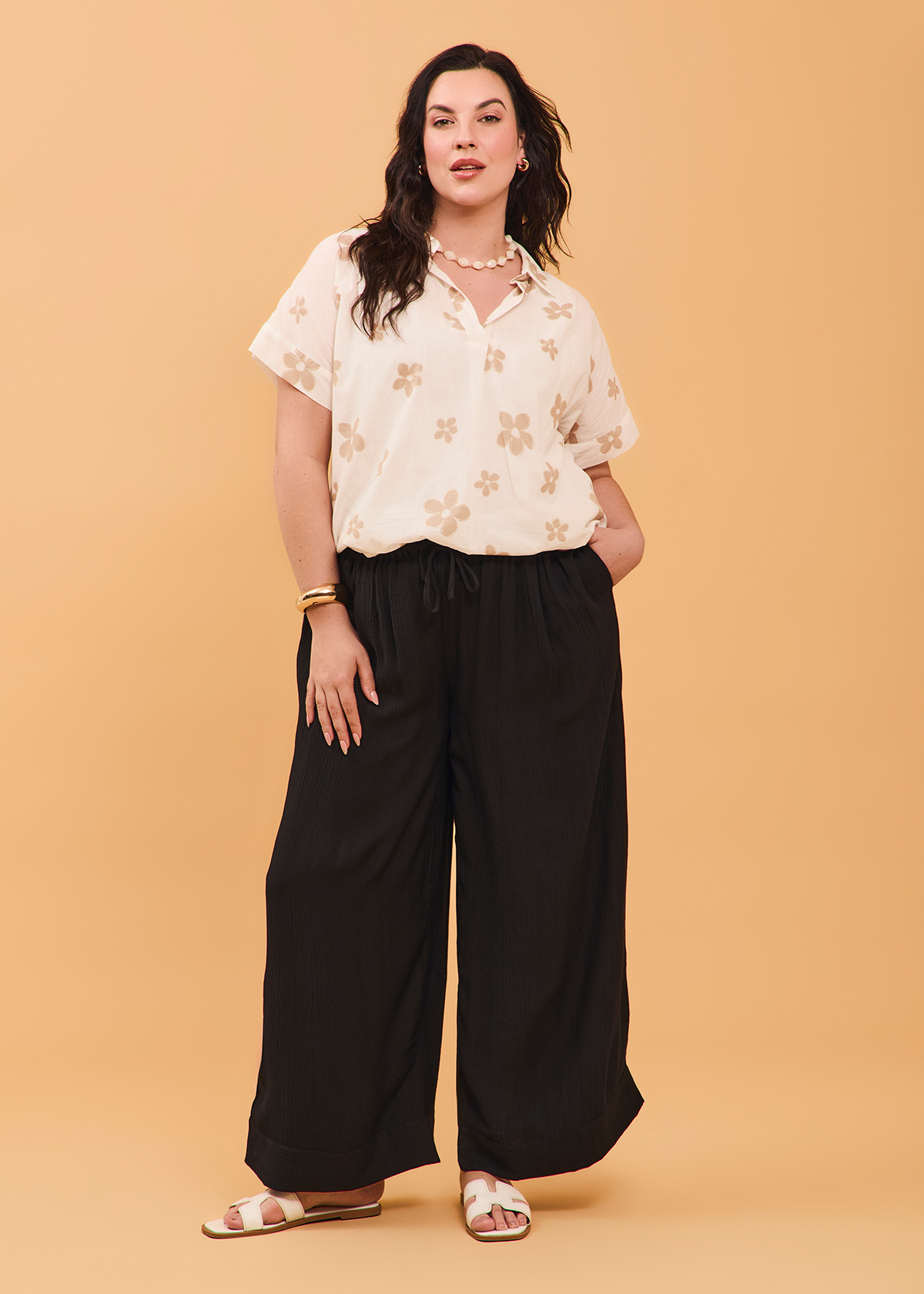 Shop Plus Size Natural Wide Leg Pant, Black | Taking Shape UK