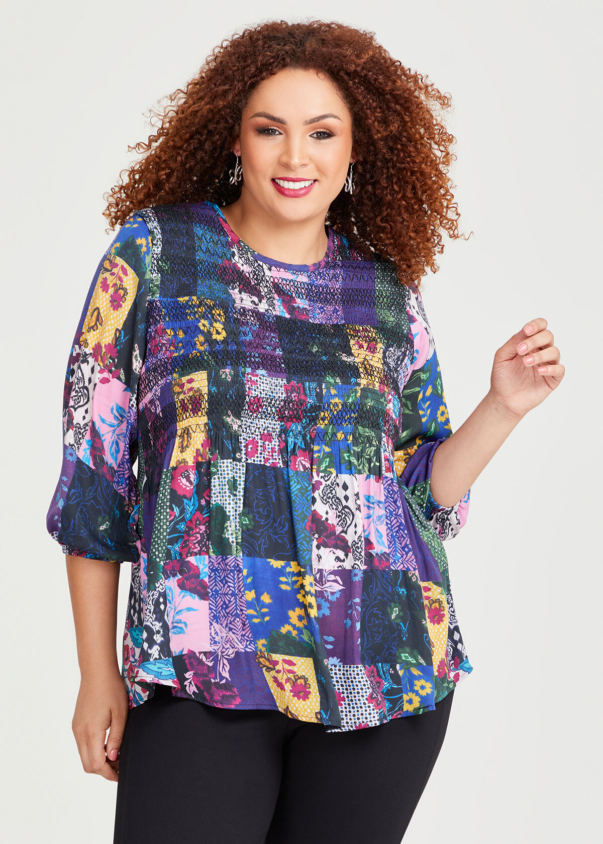 Shop Plus Size Fiore Mosaic Shirring Top, Multi | Taking Shape AU