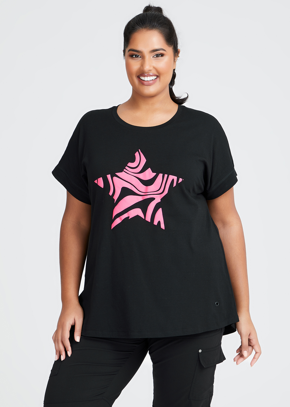 Shop Plus Size Cotton Puff Print Star Top, Black | Taking Shape AU
