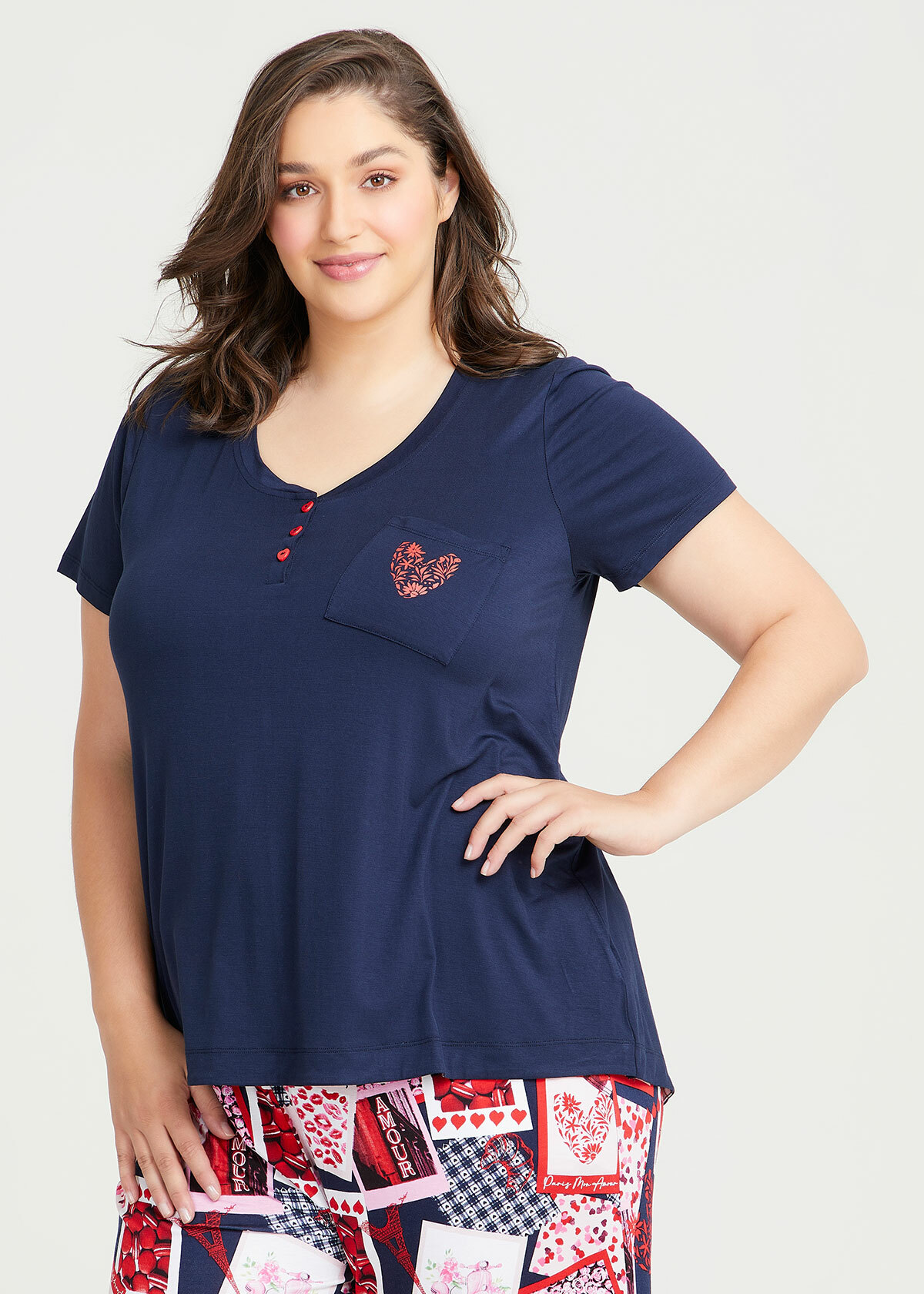 Shop Plus Size Bamboo Floral Heart Pyjama Top, Blue | Taking Shape AU