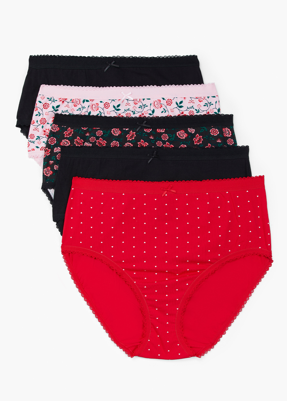5-Pack Red Floral Cotton Plus Size Women's Briefs | Taking Shape AU