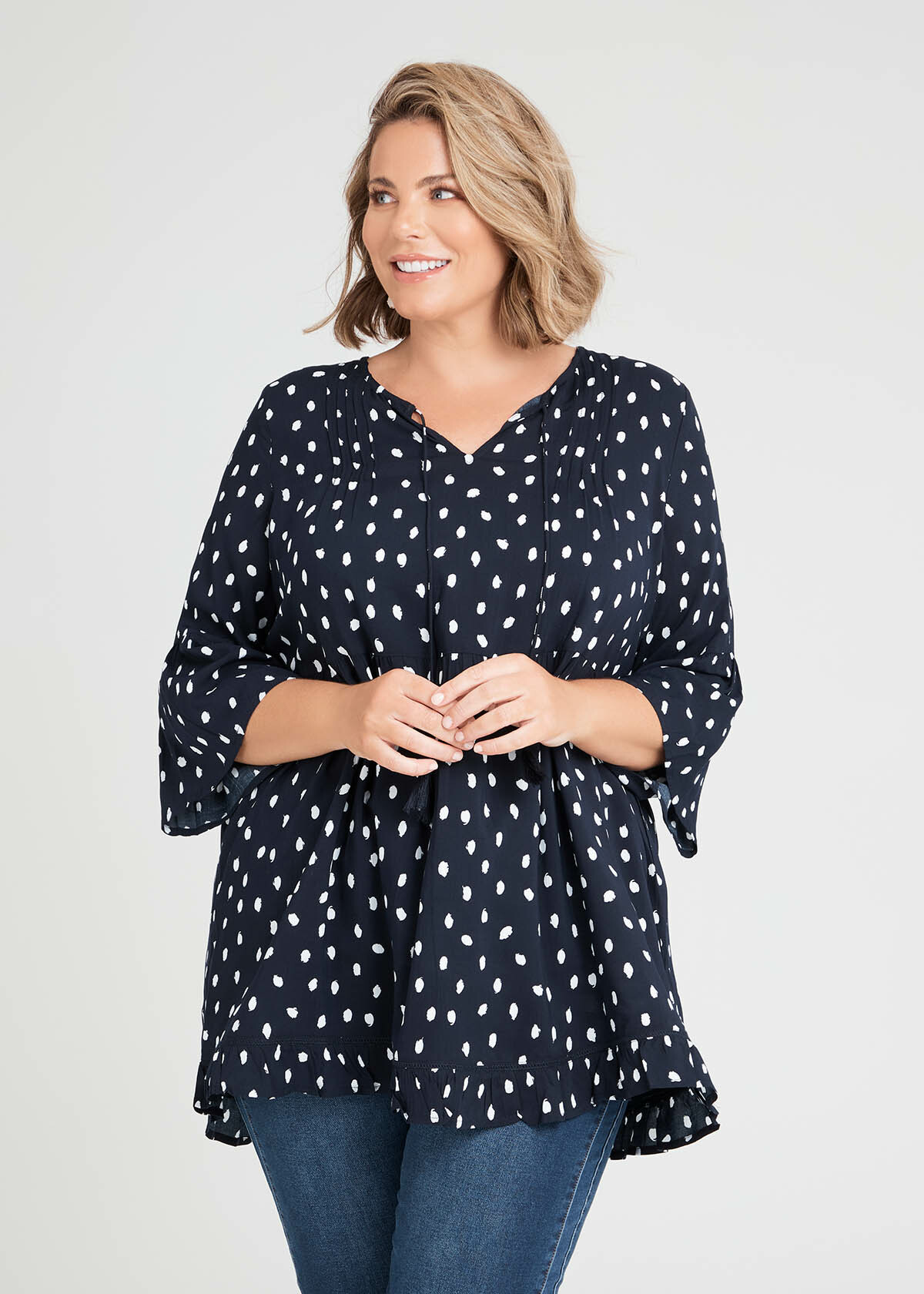 Shop Plus Size Natural Spot Flowy Tunic in Spots | Taking Shape AU