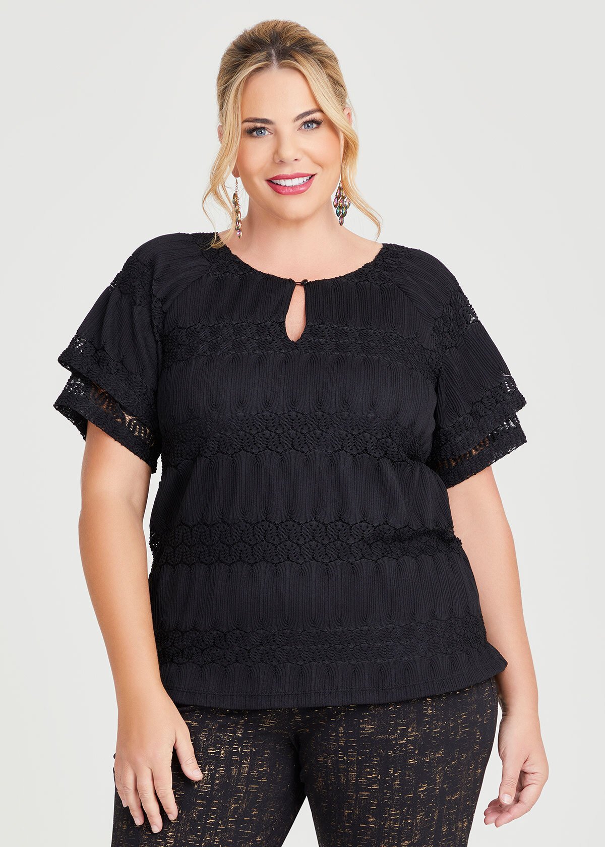 Shop Plus Size Vixen Lace Ruffle Top, Black | Taking Shape AU
