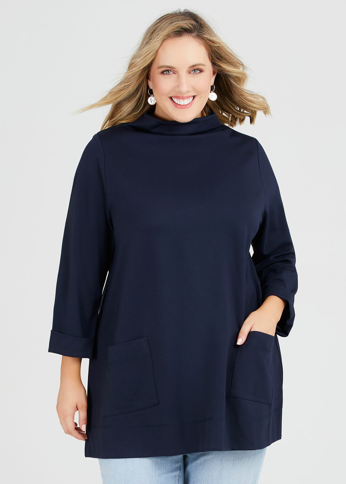 Shop Plus Size Bamboo Ponte Tunic, Blue | Taking Shape UK