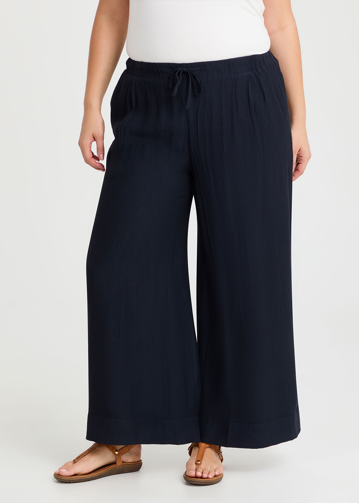 Shop Plus Size Natural Wide Leg Pant, Navy | Taking Shape UK
