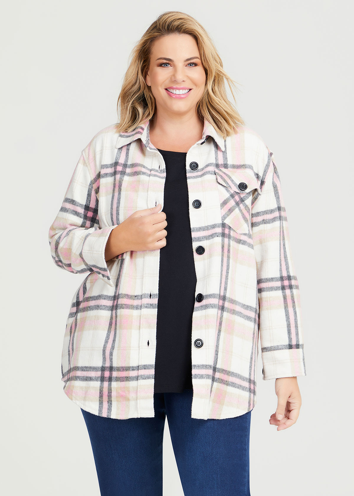 Shop Plus Size Chelsea Check Shacket, Red | Taking Shape NZ