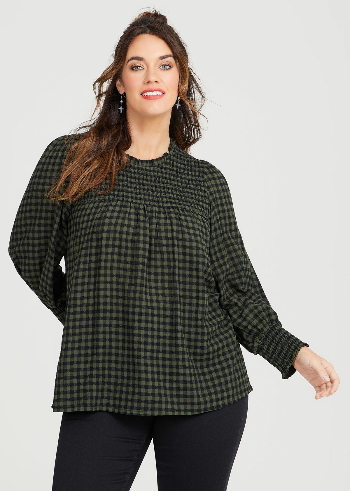 Shop Plus Size Cotton Blend Gingham Top, Green | Taking Shape AU