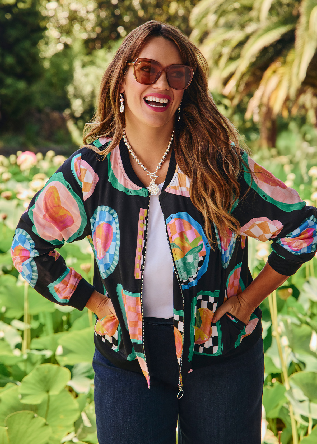 Shop Plus Size Natural Fruit Print Bomber Jacket, Multi | Taking Shape AU