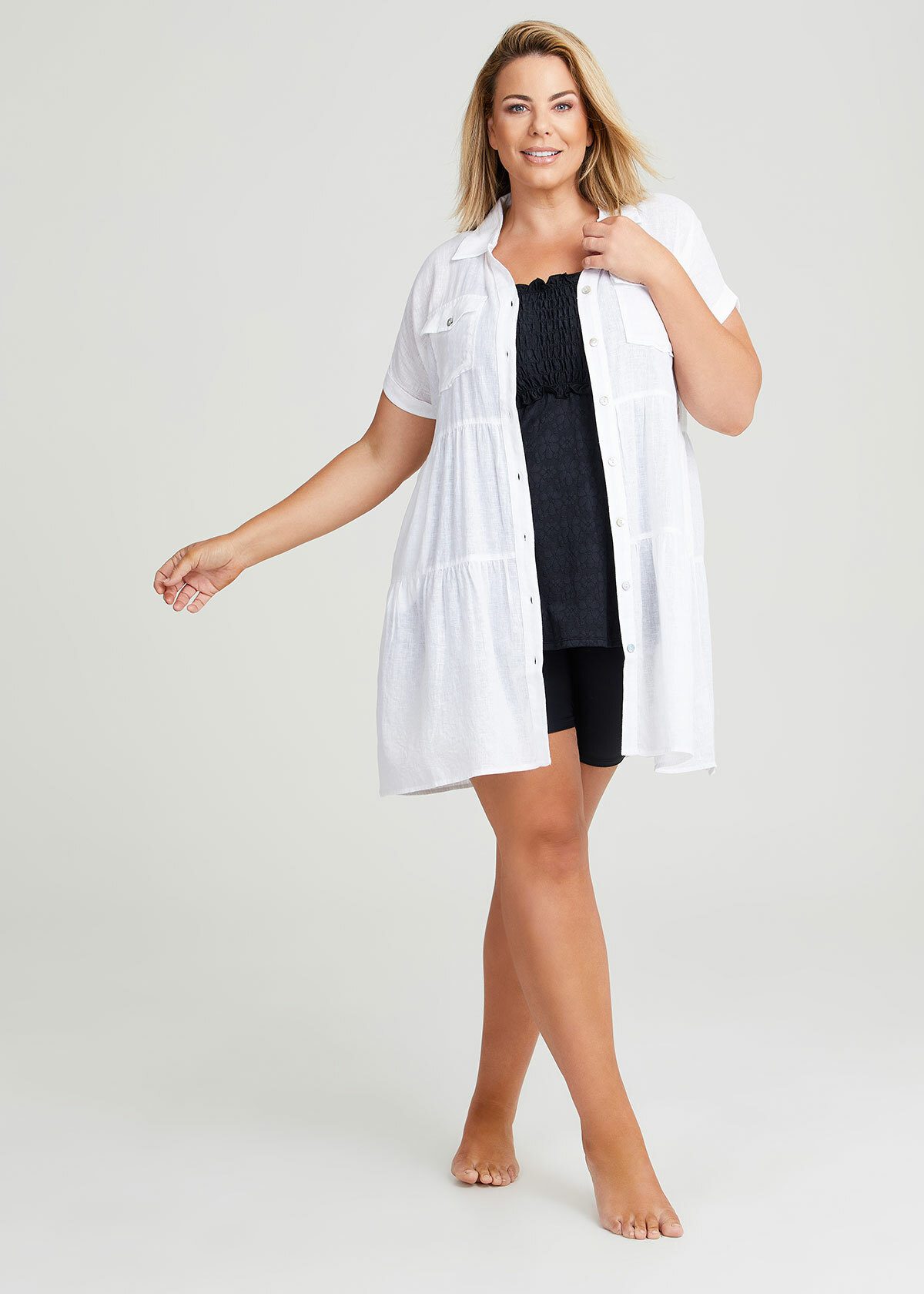 Shop Plus Size Linen Blend Tiered Shirt, White | Taking Shape AU