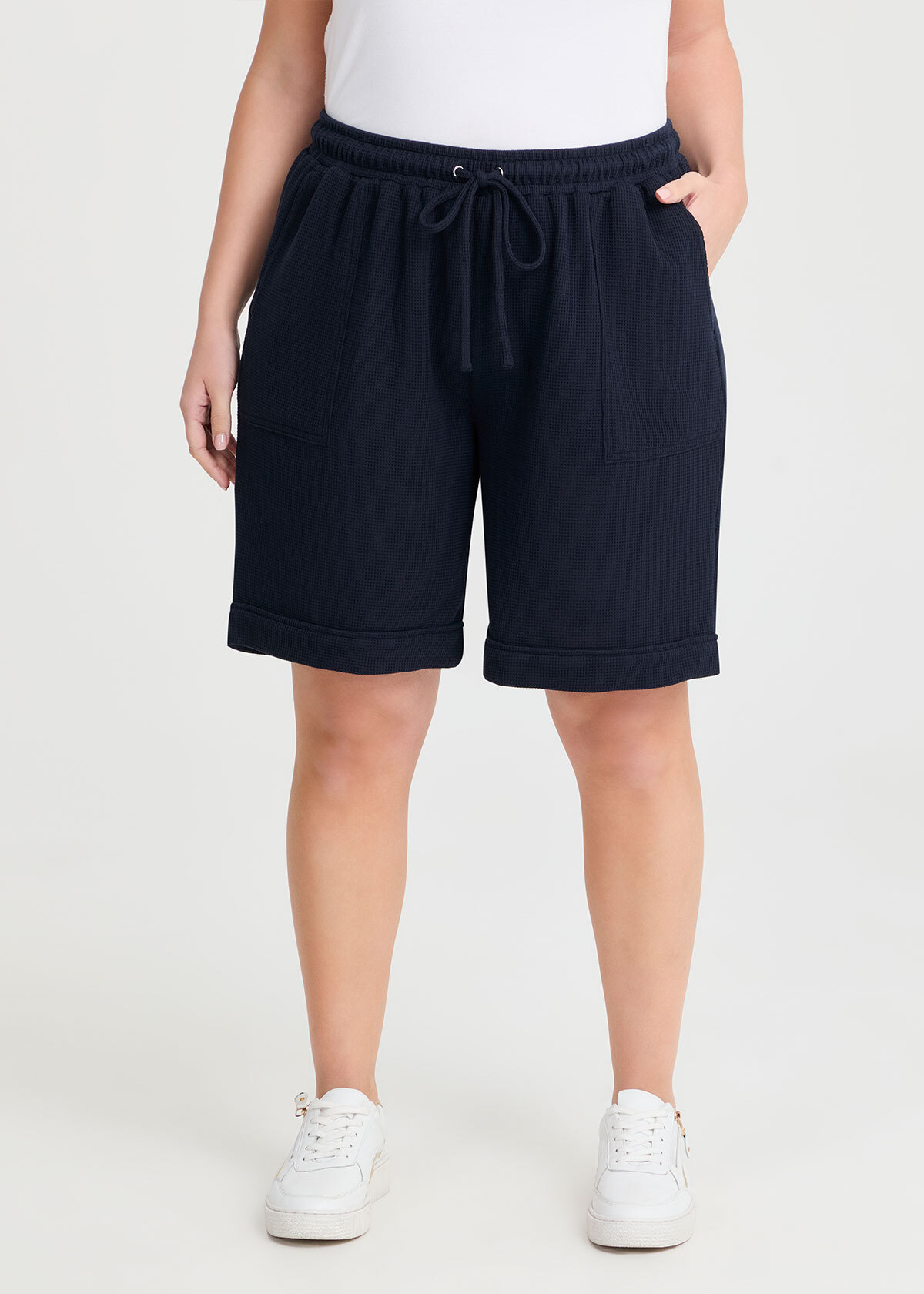 Shop Plus Size Waffle Pull On Short, Navy | Taking Shape UK