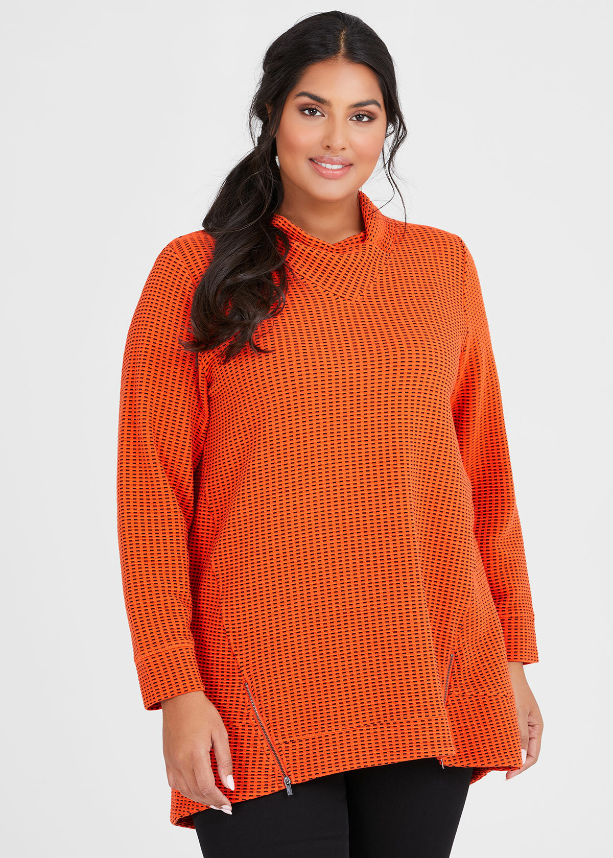 Shop Plus Size Textured Ticking Zip Top, Black | Taking Shape NZ