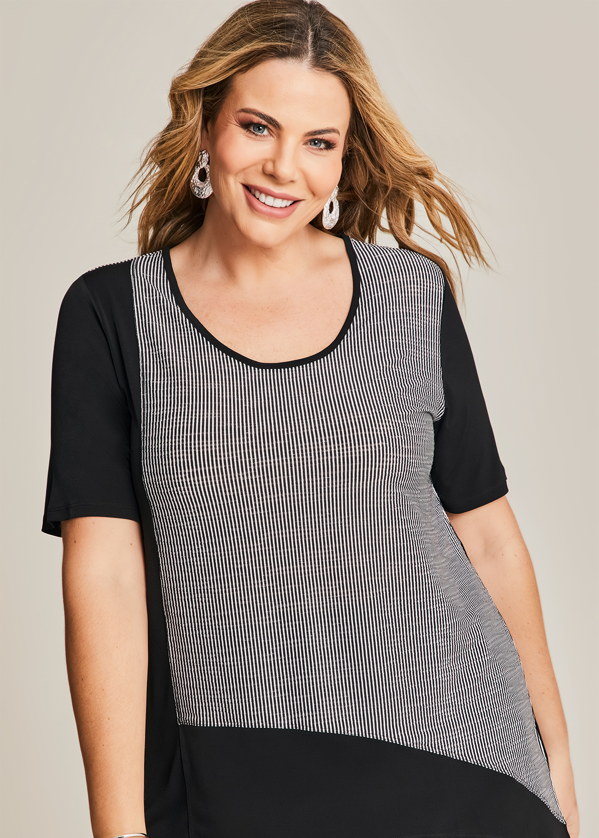 Shop Plus Size Spliced Stripe Top, Black | Taking Shape NZ