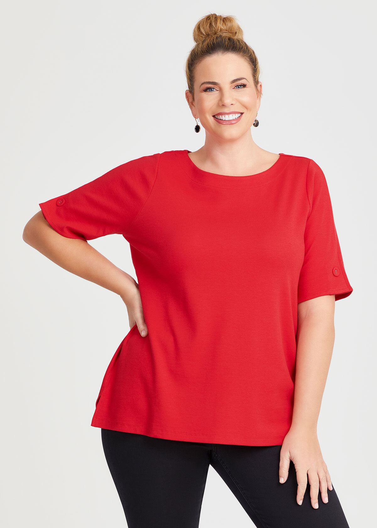 Plus Size Cotton Modal Crew Neck Top Red | Taking Shape NZ