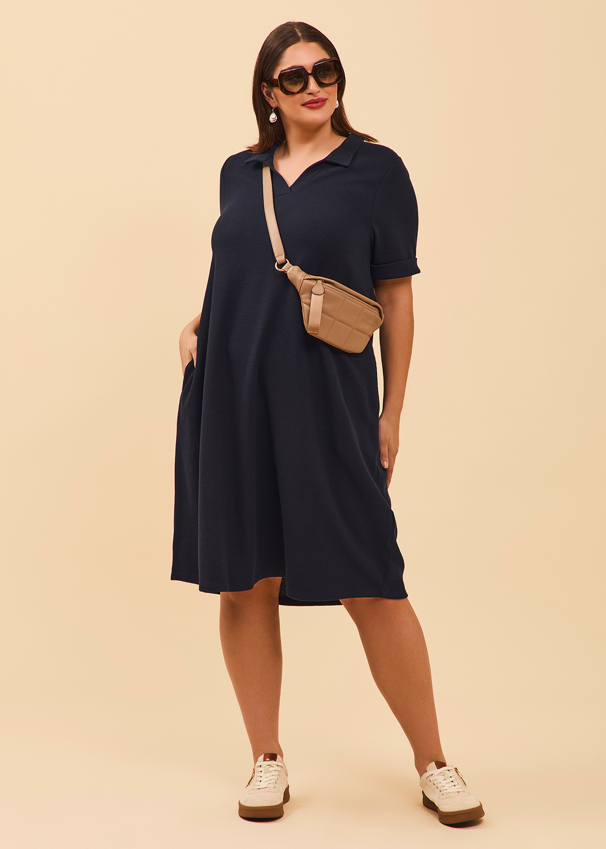Shop Plus Size Waffle Collared Dress, Blue | Taking Shape NZ