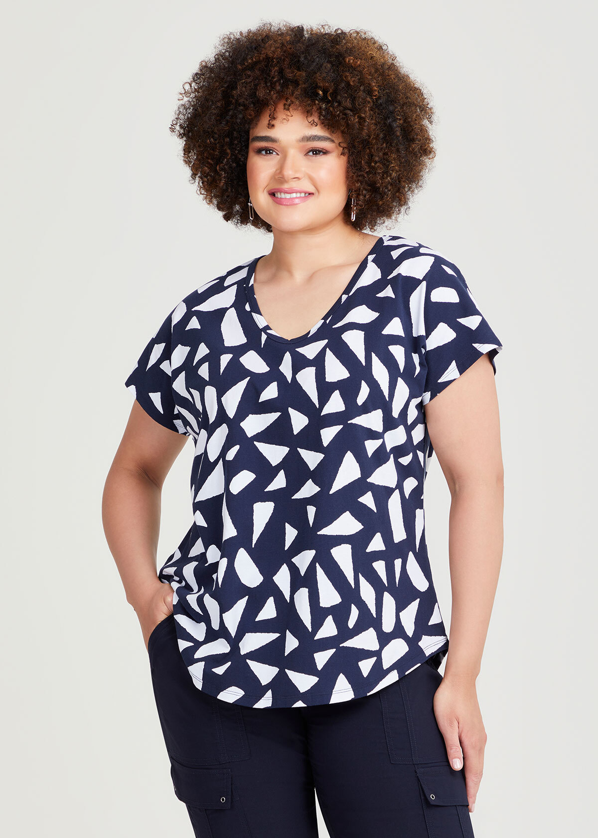 Shop Plus Size Cotton Geo Print Top, Blue | Taking Shape AU