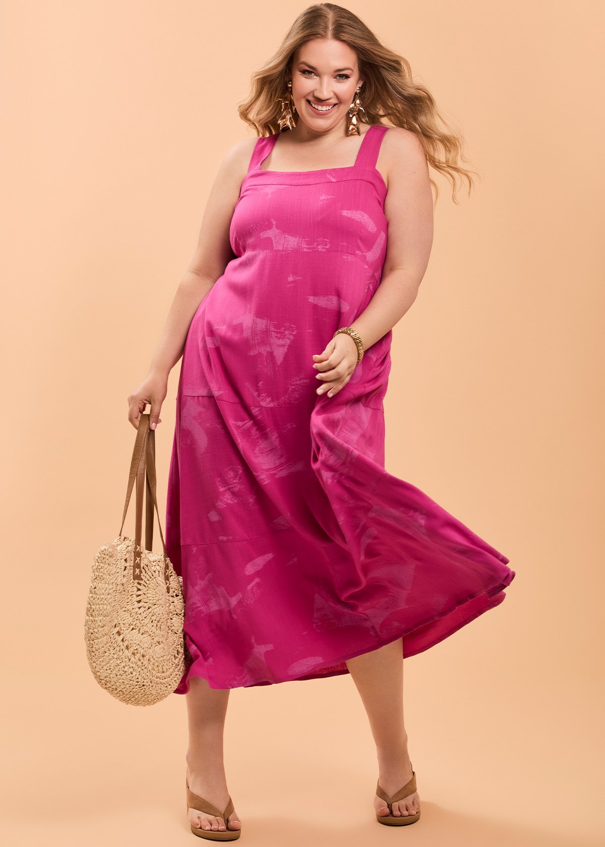 Shop Plus Size Natural Sunset Maxi Dress, Pink | Taking Shape NZ