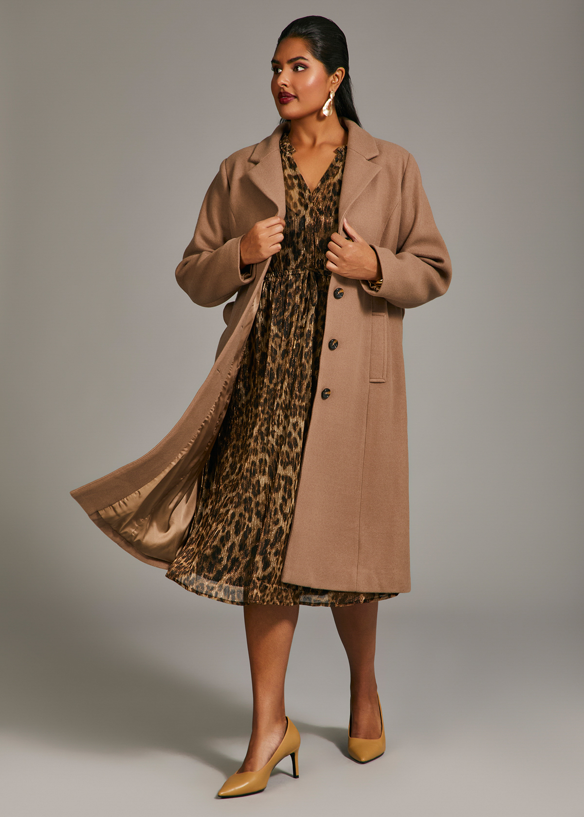 Shop Plus Size Kala Belted Coat, Brown | Taking Shape NZ