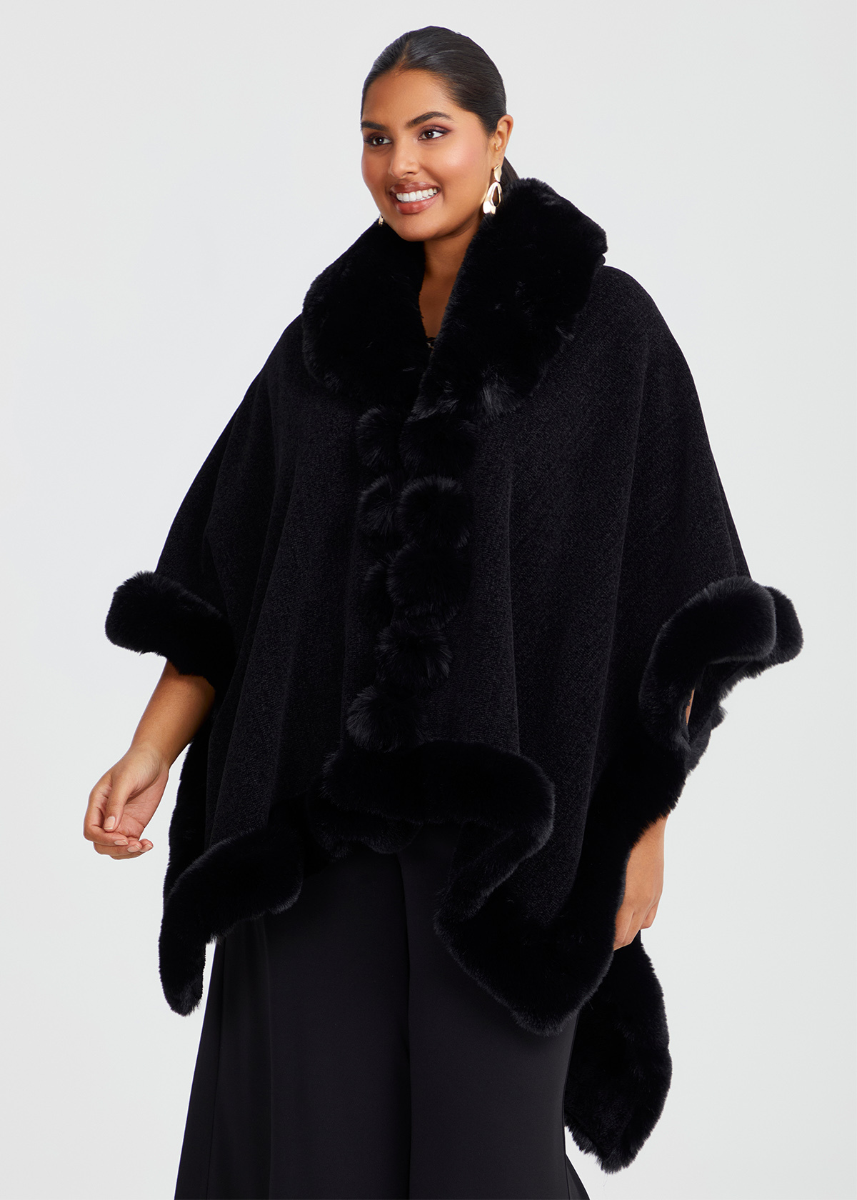 Shop Fur Trim Evening Cape in Black | Accessories | Taking Shape NZ