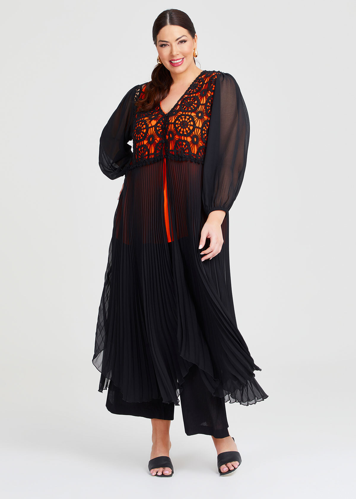 Shop Plus Size Hippolyta Lace Pleated Duster, Black | Taking Shape AU