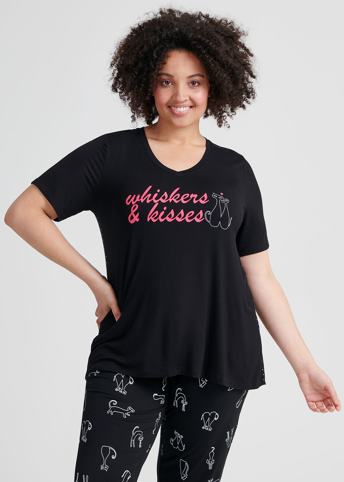 Shop Plus Size Bamboo Meow Pj Top, Multi | Taking Shape AU