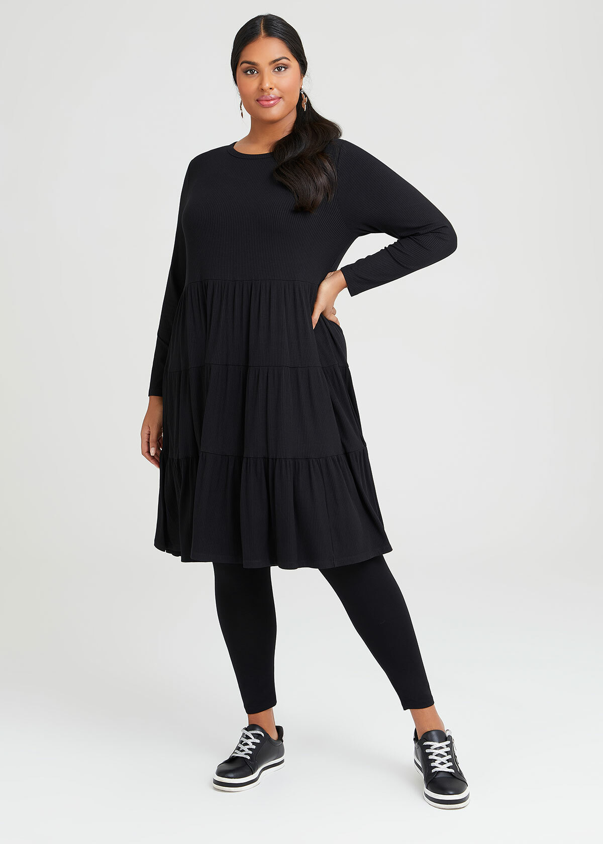 Shop Plus Size Mini Rib Tiered Dress in Black | Sizes 12-30 | Taking ...