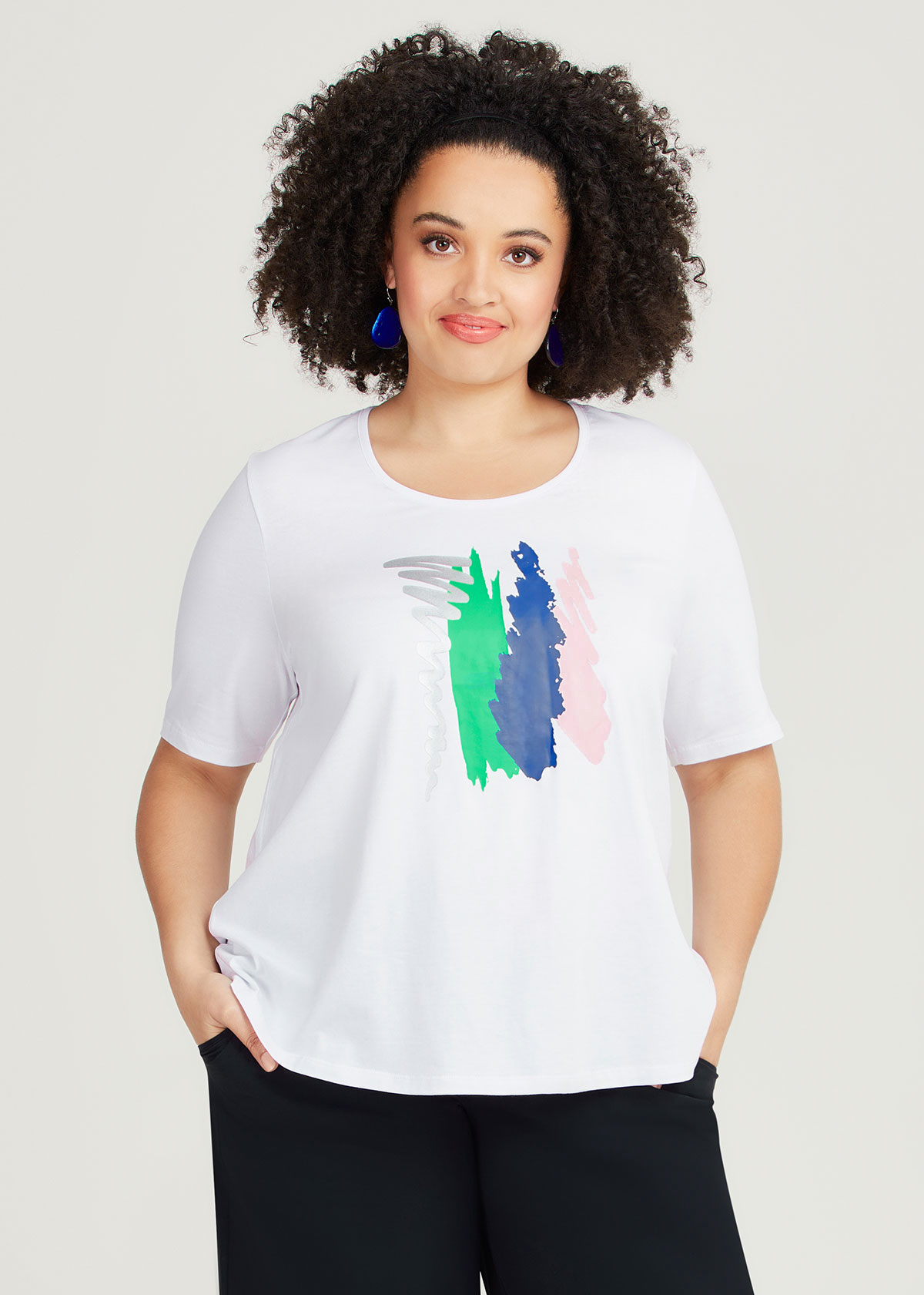 Shop Plus Size Organic Cotton Abstract Print Top, White | Taking Shape NZ
