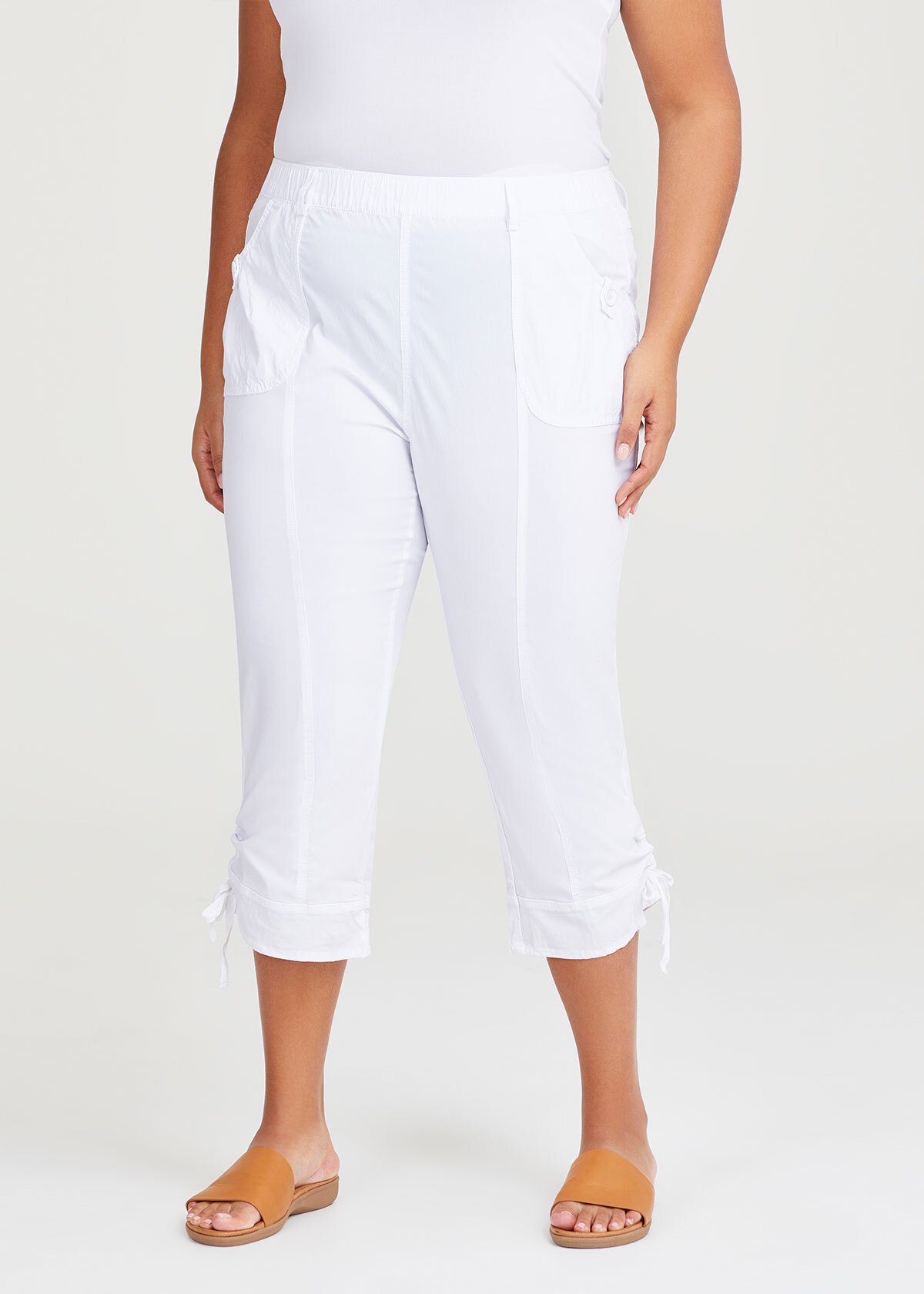 Shop Castaway Cargo 3/4 Pant in White, Sizes 12-30 | Taking Shape AU