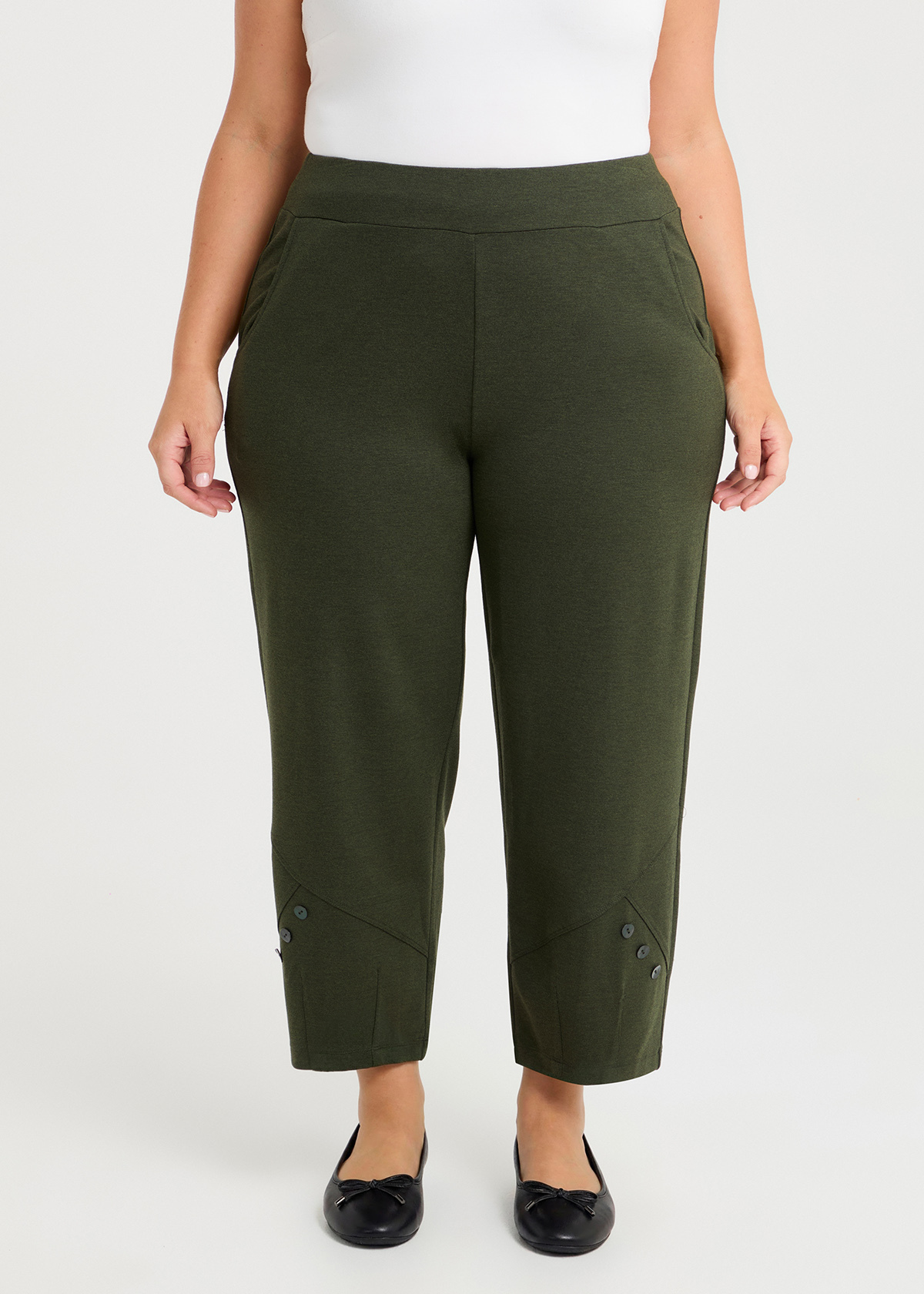 Shop Plus Size Petite Button Bamboo Ponte Pant, Green | Taking Shape NZ