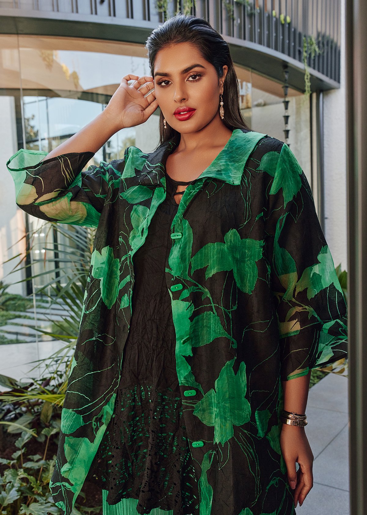 Shop Plus Size Floral Print Burnout Jacket, Black | Taking Shape AU