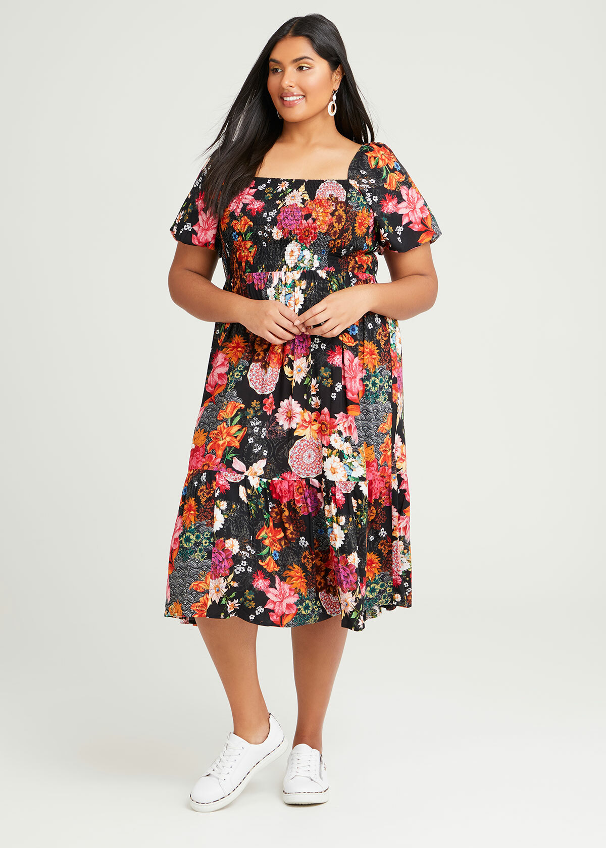 Shop Plus Size Natural Blooms Shirred Dress, Print | Taking Shape AU