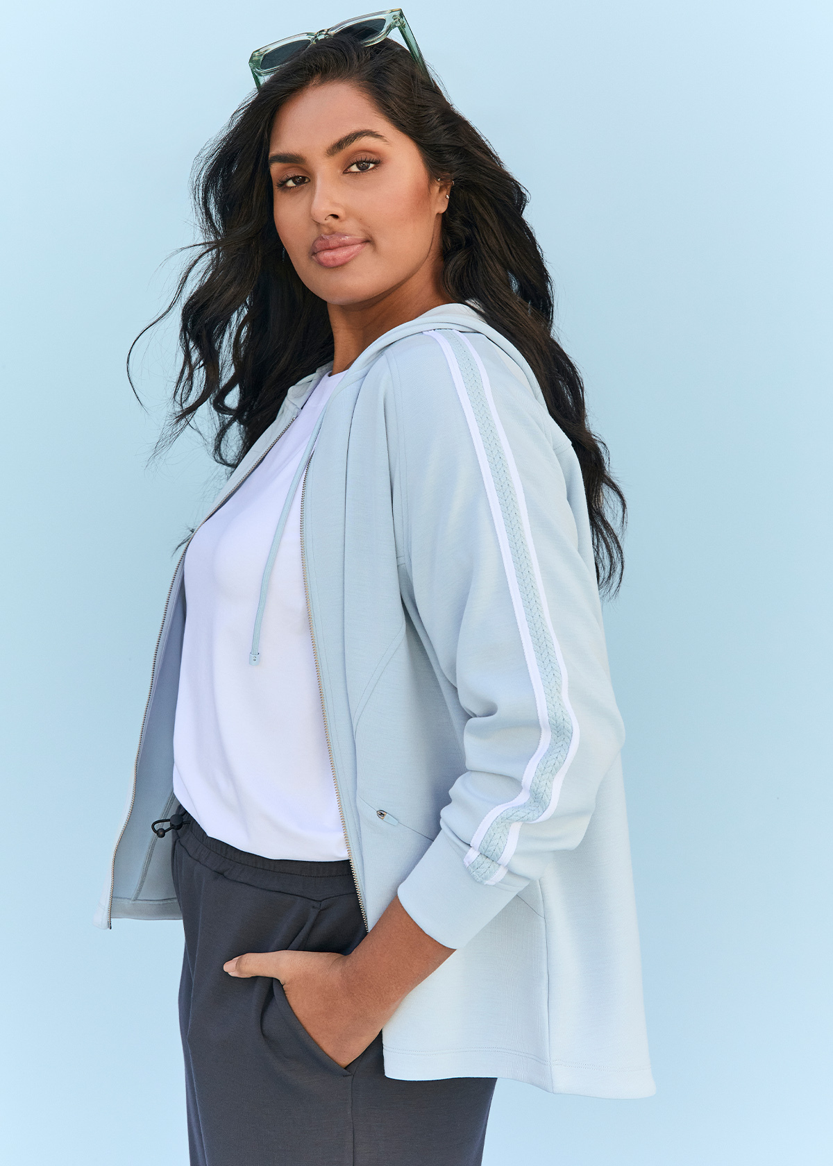 Shop Plus Size Luxe Touch Zip Through Hoodie, Blue | Taking Shape AU