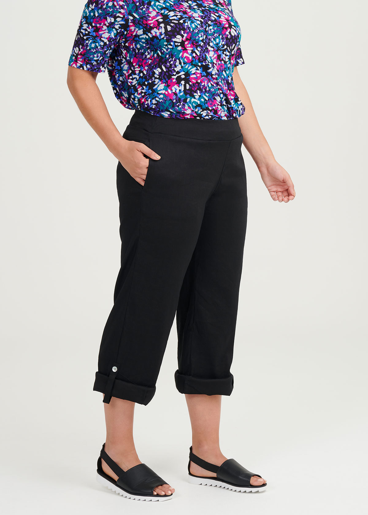 Shop Plus Size Linen Full Length Tab Pant, Black | Taking Shape AU