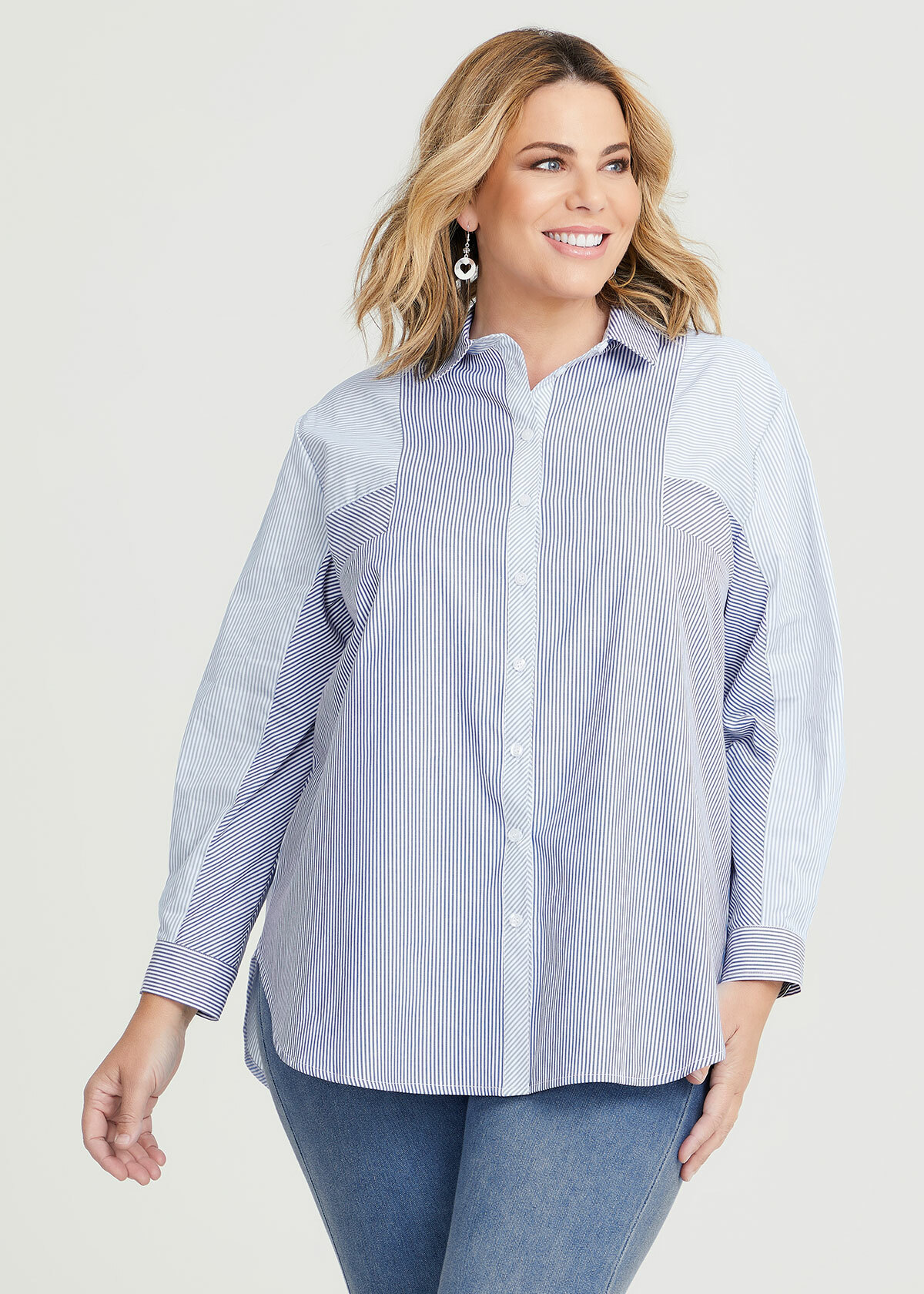 Shop Plus Size Cotton Stripe Mix Shirt, Blue | Taking Shape AU