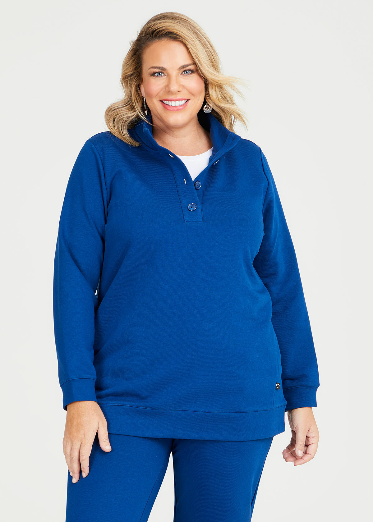 Shop Plus Size Button Funnel Neck Sweat, Blue | Taking Shape AU