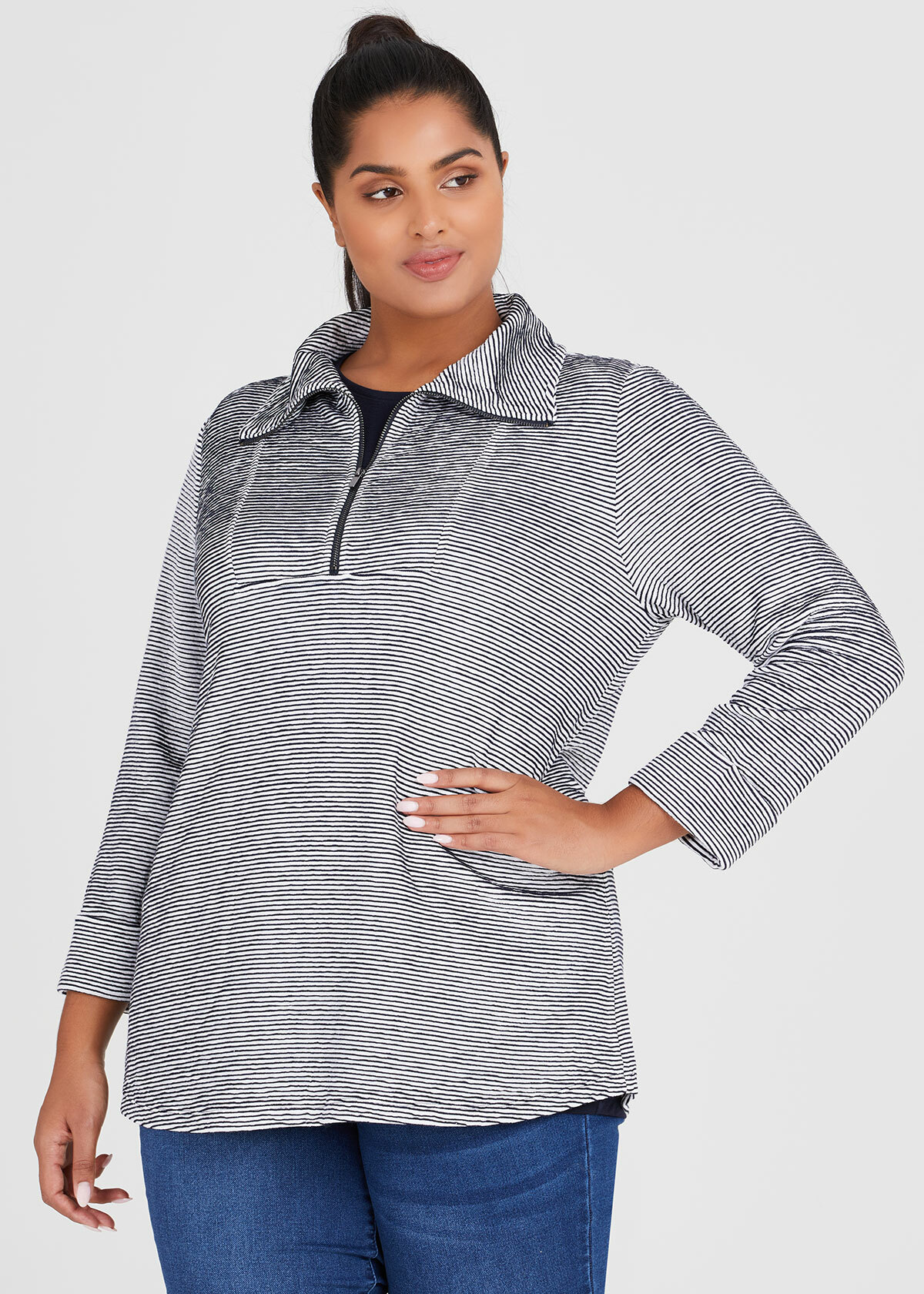 Shop Plus Size Textured Wave Zip Top, Stripes | Taking Shape AU