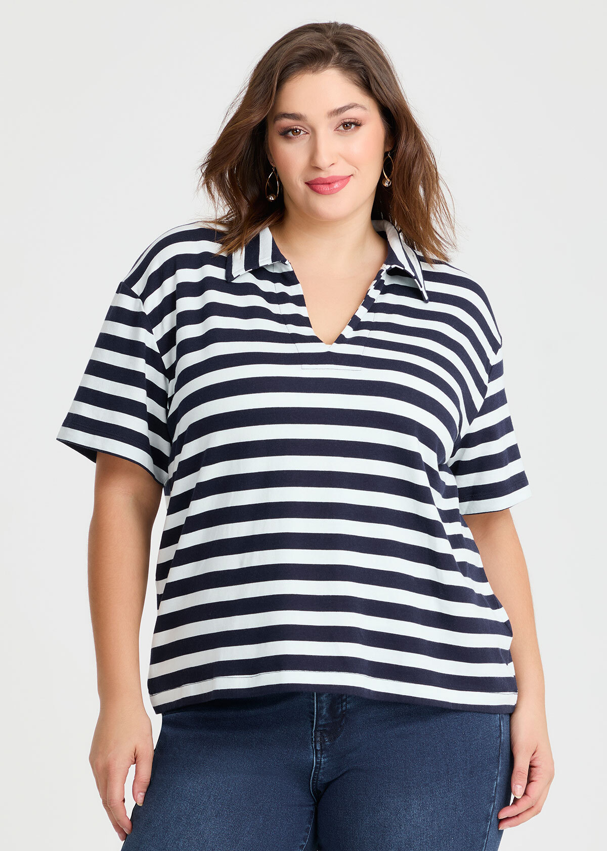 Shop Plus Size Reagan Polo Top, Stripes | Taking Shape NZ