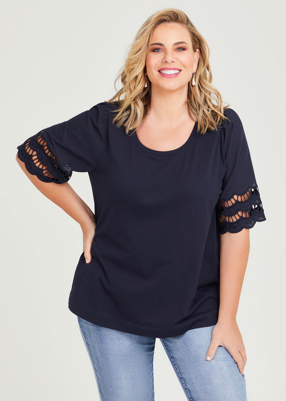 Shop Plus Size Cotton Scallop Sleeve Top, Blue | Taking Shape AU
