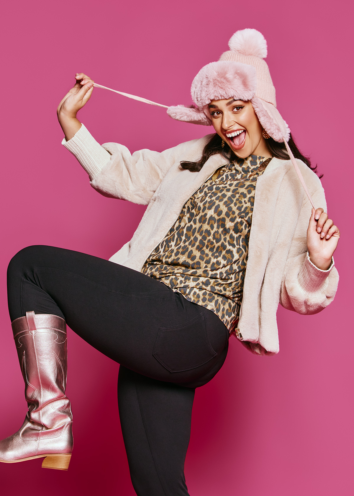 Plus Size Women's Faux Fur Cream Bomber Jacket | Taking Shape AU