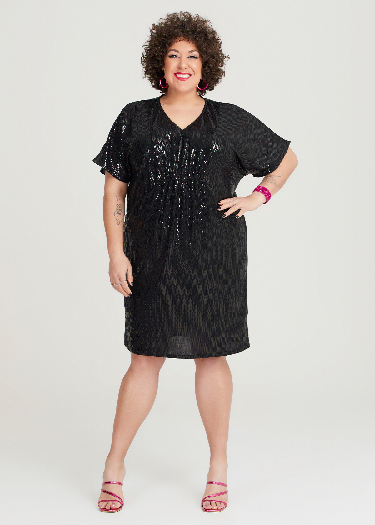 Shop Plus Size Stretch Metallic V-neck Dress, Black | Taking Shape AU